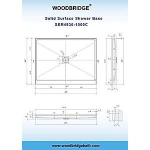 WOODBRIDGE SBR4836-1000C-BN Showerbase, 48"x 36", White with Brushed Nickel Cover