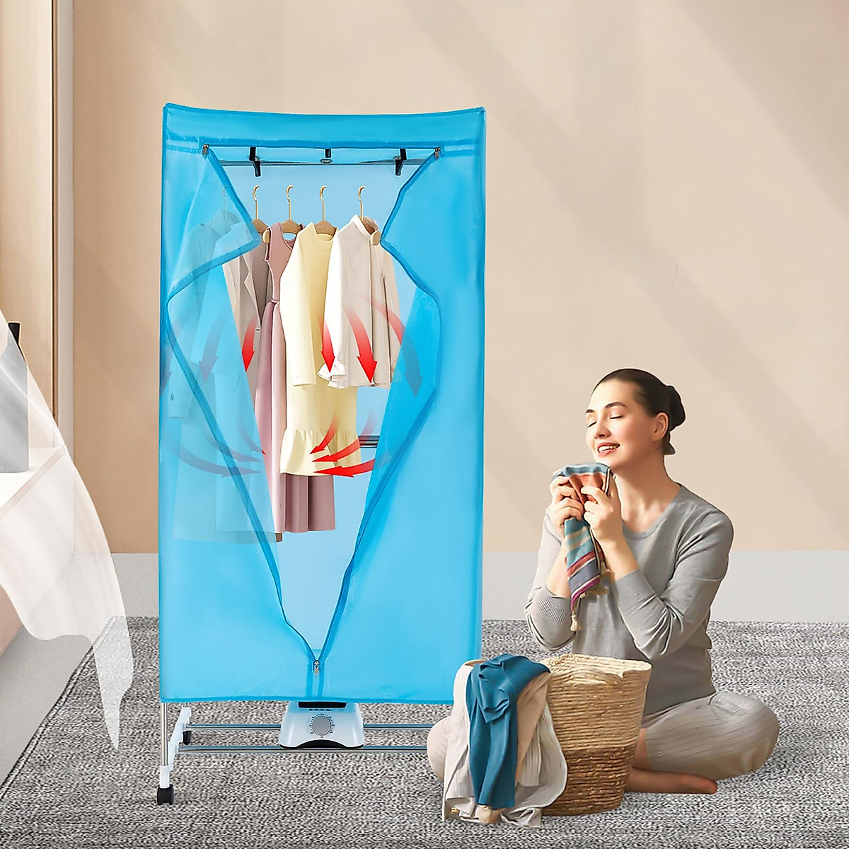 Portable Dryer, 110V 1000W Electric Clothes Dryer Machine Double Layer Stackable Clothes Drying Rack for Apartments, RV, Laundry, and More