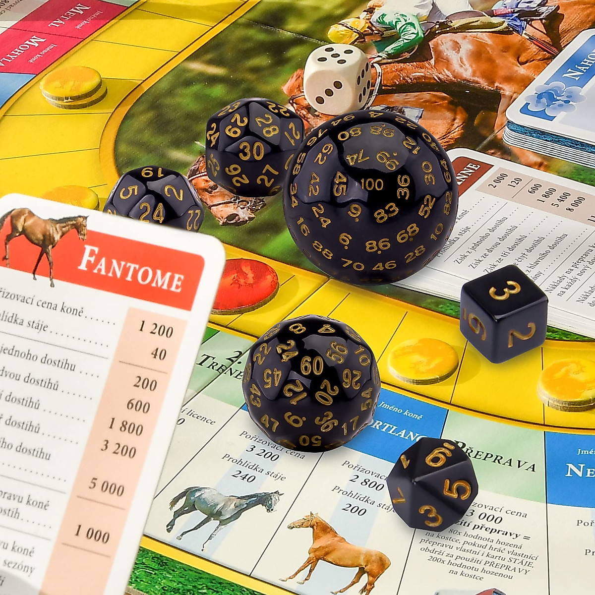 AUSTOR 15 Pieces Complete Polyhedral Dice Set D3-D100 Game Dice Set with a Leather Drawstring Storage Bag for Role Playing Table Games(Black & Yellow)