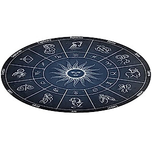 EHEREHS Zodiac Constellation Chart 3D Round Rug Starry Sky Floor Mat Non-Slip Carpet for Entryway Living Dinning Bedroom Sofa Home Decoration Diameter 2Ft, Black-3