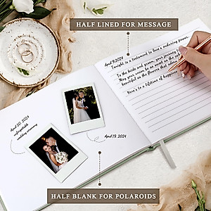 Wedding Guest Book - Elegant Guest Book for Wedding Receptions and Baby Shower, Polaroid Guest Book for Wedding and Celebration Events -100 Blank & Lined Pages for Guest Sign in and Photos - Green