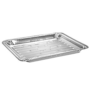 Heavy Duty Aluminum Foil Broiler Pans | Disposable Nonstick Oven Broiling Roaster Pan for Burgers, Steaks, Bacon, Roasts, Vegetables | 13 x 9 Inch Rectangular Prep Trays | 25 Pack