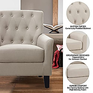 Rosevera Brayle Rosevara Furniture Reading Small Arm Living Room Comfy Accent Bedroom Chairs, Office, Standard, Arm Rest|Tufted Back|High Quantity Padded Seat, Polyester, Warm Beige