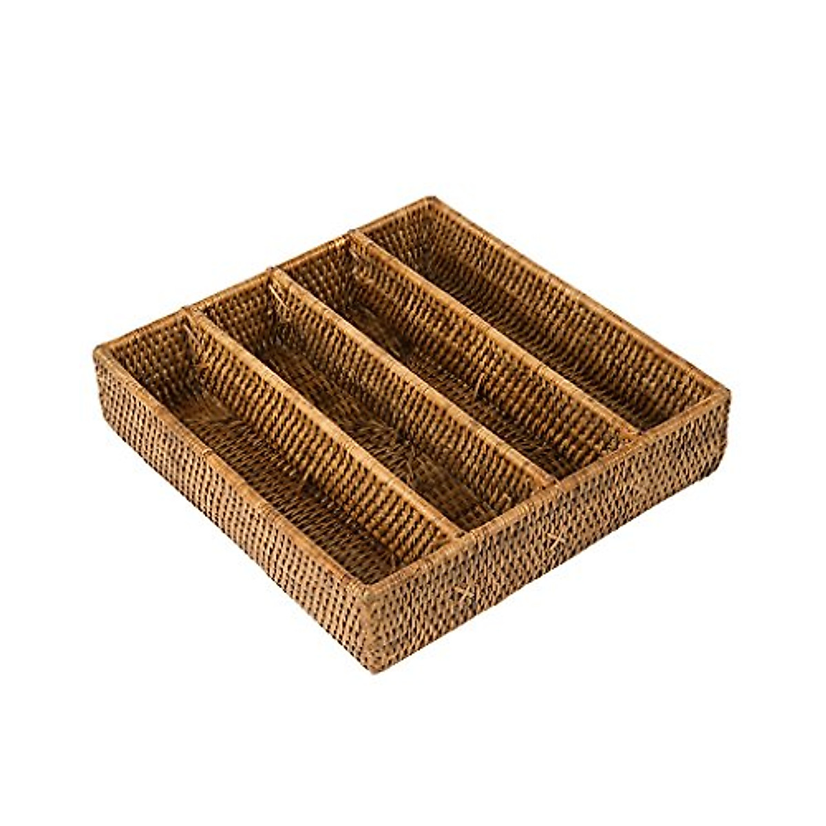 La Jolla Rattan Silverware Tray and Organizer, Honey Brown
