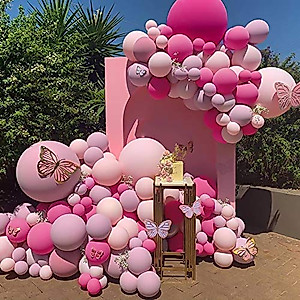 Rose Red Balloon Arch Garland Kit-Macaron Pink Balloon Rose Red Balloon 156Pcs for Baby Shower,Gender Reveal,Birthday,Wedding,Engagement,Christmas and Princess Party Decoration.