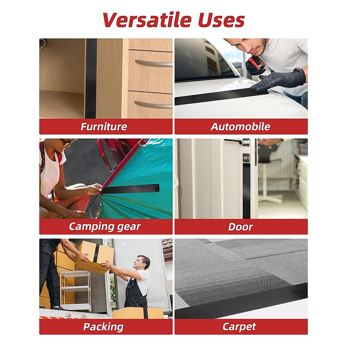 WeLiu Duct Tape Heavy Duty 5 Pack 150 Yards Black Duct Tape 9 Mil Flexible No Residue Non-Reflective Bulk Value for Indoor Outdoor Repairs Professional Industrial Use (2 inches x 30 Yards per Roll)