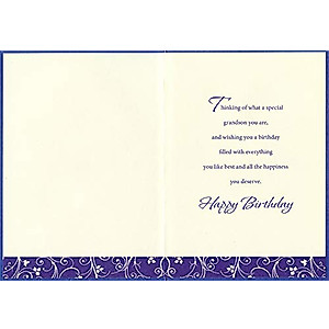 Designer Greetings Silver Foil Stars and Vines on Ivory and Blue Grandson Birthday Card