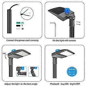 200W LED Parking Lot Lights Outdoor Pole Mount, 28000LM, 5500K, Super Bright Shoebox Pole Lights, IP65 Waterproof Commercial Street Light Adjustable Slip Fitter with Photocell for Yard Stadium