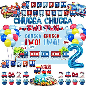 Train Cake Topper For 2nd Birthday,Train 2nd Birthday Decorations，Chugga Chugga Two Two Party Decorations，Train Birthday Party Supplies 2 years old，2nd Birthday Decorations For Boys Train。