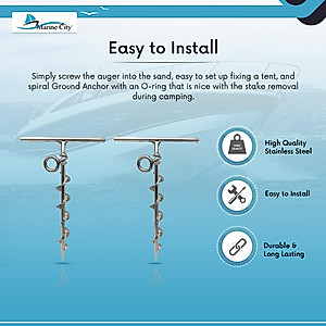 MARINE CITY 304 Grade Stainless Steel Long Grip Spiral Ground Anchor with an O-Ring for Boat Mooring on Beach – Camping Tent – Screw Dog Tie-Out Stake Backyard (Pack of 2)
