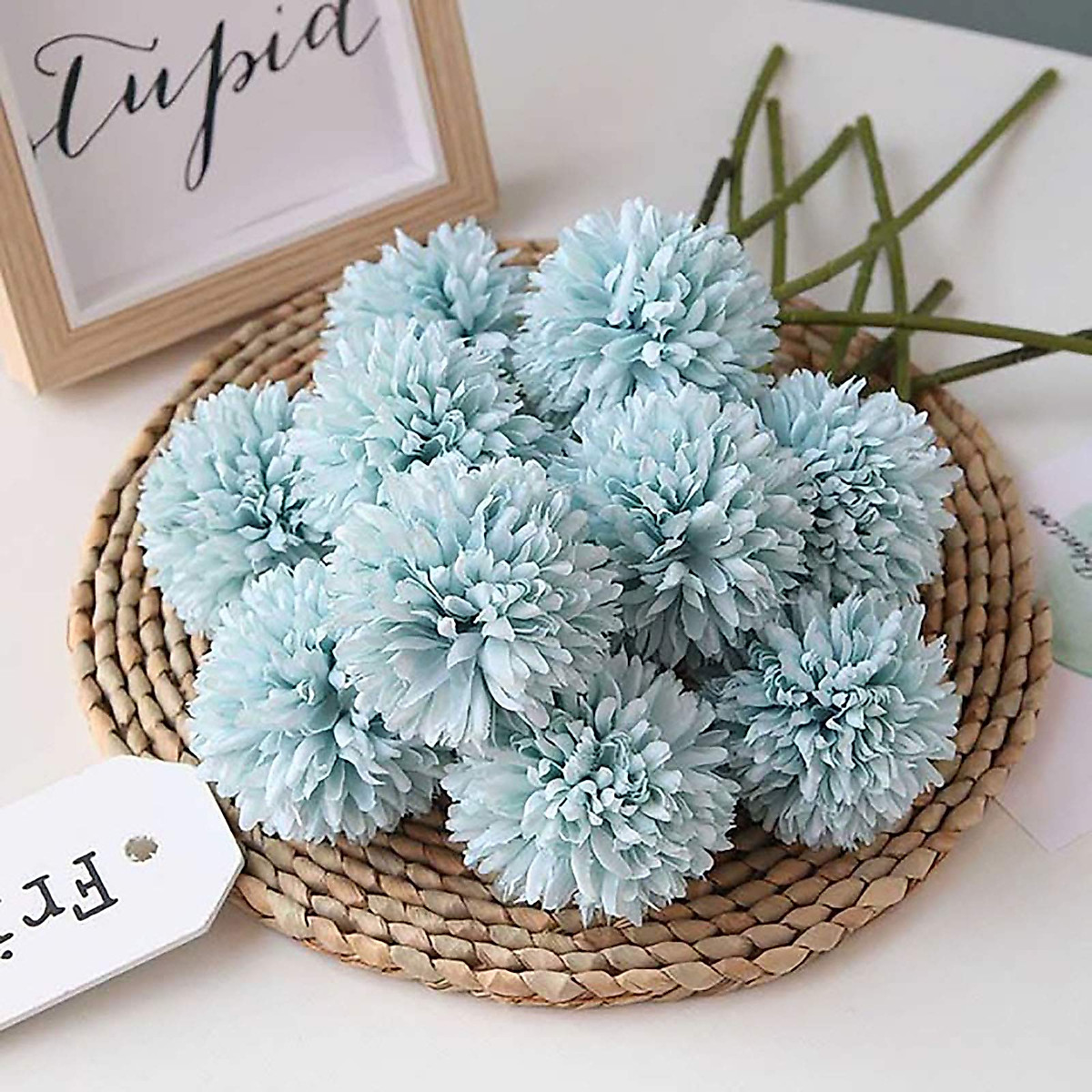 SvaTao Artificial Chrysanthemum Ball Flowers- 12pcs Silk Flower Bouquets for Wedding Present Decor for Home Office House Party Garden Blue