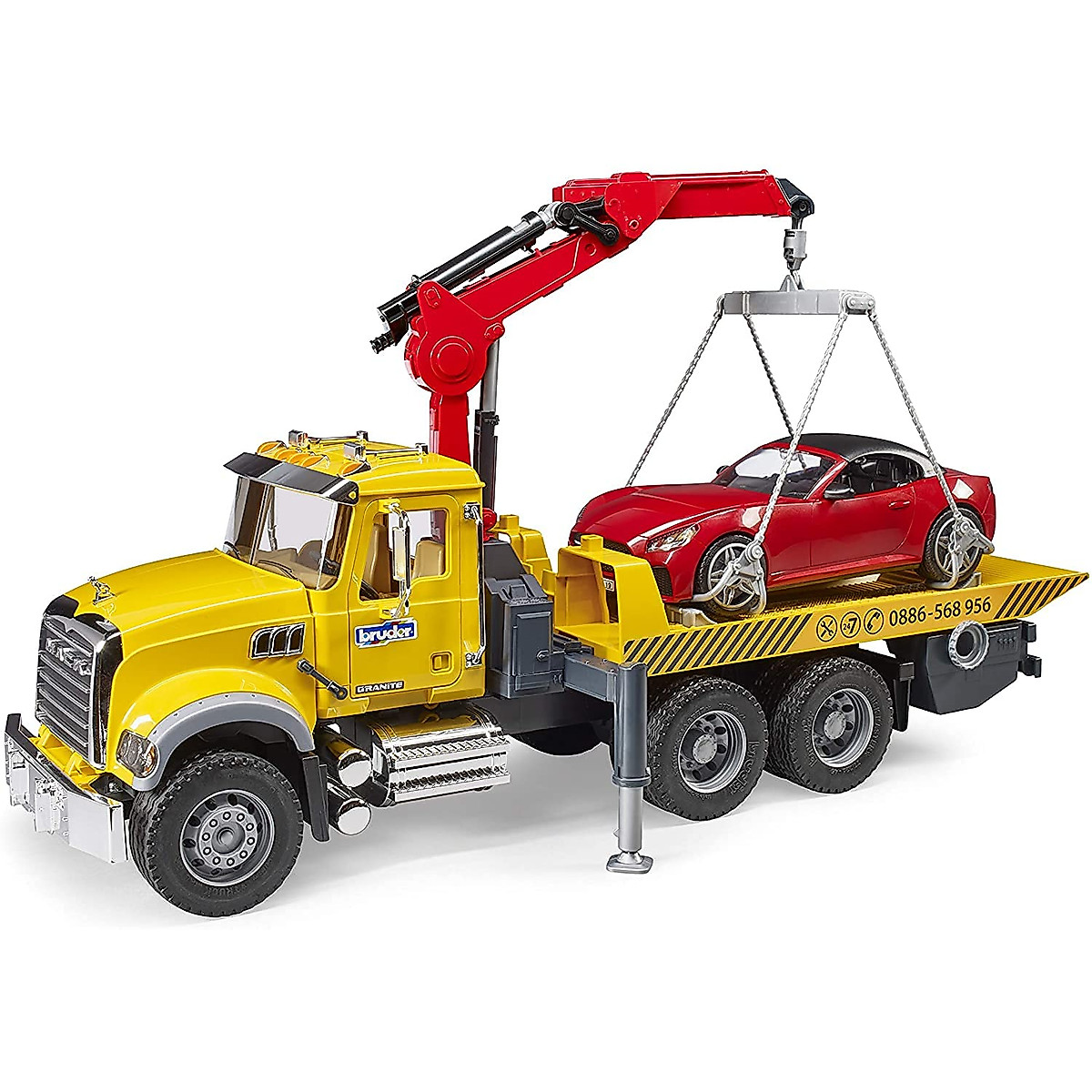 Bruder - Mack Granite Tow Truck with Bruder Roadster (02829) - For Ages (4) and Up - Compatible with bworld Figures