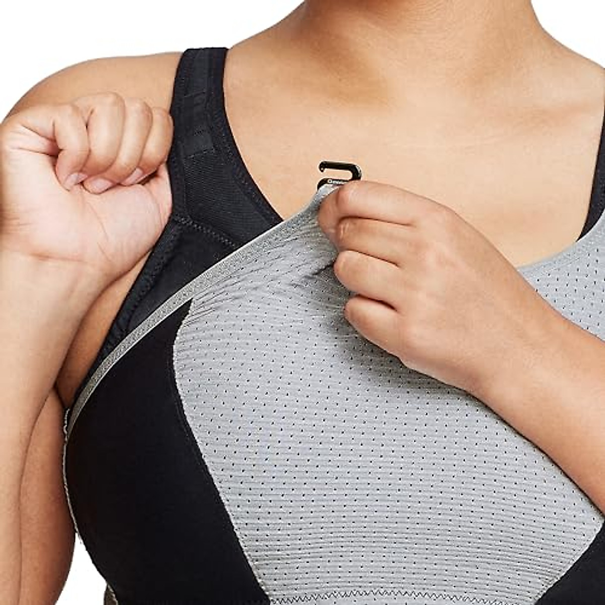 Full Figure Plus Size Custom Control Sports Bra Wirefree #1166 Black/Grey 46D