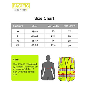 PACIFIC 10 Pockets Safety Vest for Men, 3M High Visibility Reflective Strips with Pockets and Zipper, ANSI Class 2, Yellow, X-Large