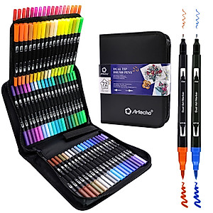 Artecho 72 Colors Markers for Adult Coloring Books No Bleeding, Dual Tip Markers for School, Fine and Brush Tip Markers for Adults Coloring Books, Calligraphy, Drawing, Sketching