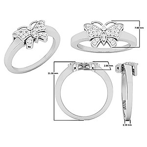 Dazzlingrock Collection 0.10 Carat (ctw) 10K Round White Diamond Right Hand Butterfly Ring 1/10 CT, White Gold, Size 6