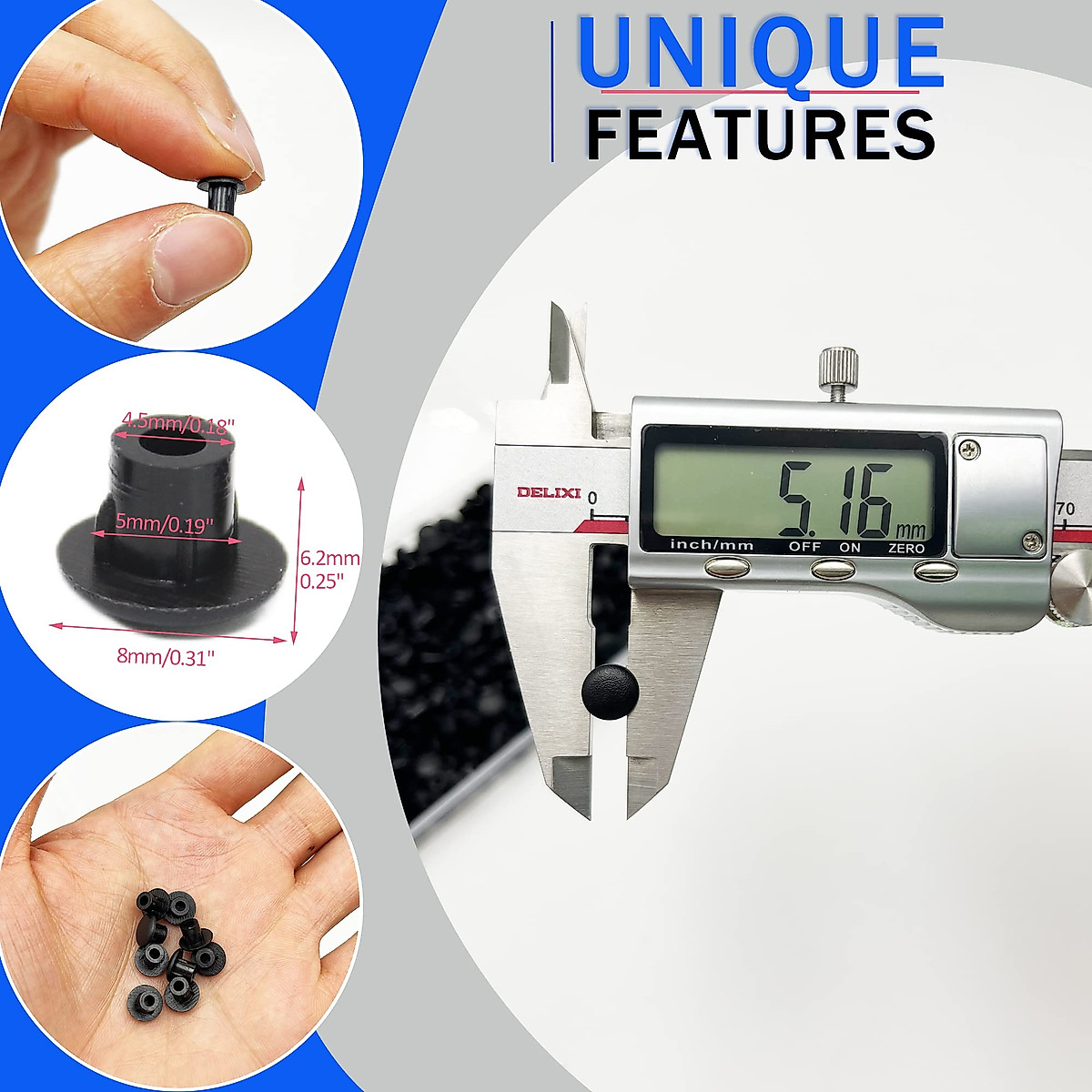 BOPOREAE 500Pcs 3/16 Inch Plastic Hole Plugs,5 mm Black Screw Cap Round Button Plugs, Cabinet Closet Cupboard Shelves Furniture Peg Pin Nail Drilling Hole Covers