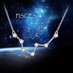 Constellation Necklace 925 Sterling Silver CZ Horoscope Zodiac Constellation Pisces Pendant Necklace for Women,18"