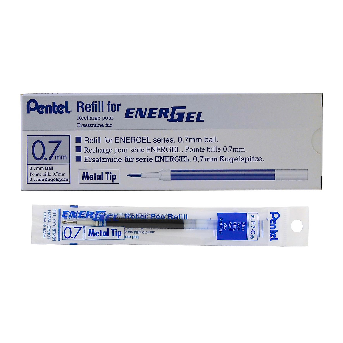 Pentel Refill Ink for BL57/BL77 EnerGel Liquid Gel Pen, 0.7mm, Metal Tip, Blue Ink, Box of 12 (LR7-C-12)