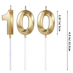 Gold 100th Birthday Candles for Cakes Cupcakes, Number 100 Candle Cake Topper for Party Anniversary Wedding Celebration Decoration
