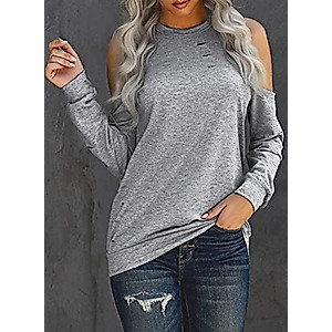 Dokotoo Fall Casual Cold Shoulder Tops for Women Hollowed Out Long Sleeve Sweatshirts T Shirt Women Open Shoulder Tops Sexy Halter Neck Top Pullover Tunic Blouses 2023 Fashion Gray XX-Large