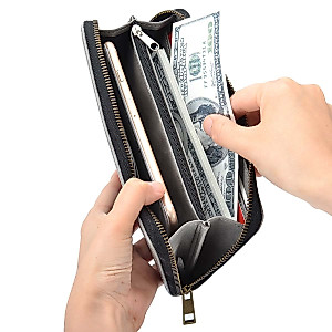 XEYOU Women Canvas Zipper Clutch Purse Credit Card Wallets to Organize Your Cash,Bank Card,and Phone with Removable Wristlet Strap