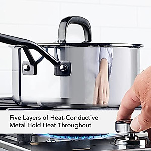 KitchenAid 5-Ply Clad Polished Stainless Steel Saucepan with Lid, 3 Quart