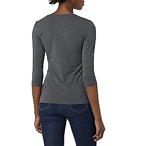 Amazon Essentials Women's Classic-Fit 3/4 Sleeve V-Neck T-Shirt (Available in Plus Size), Charcoal Heather, XX-Large