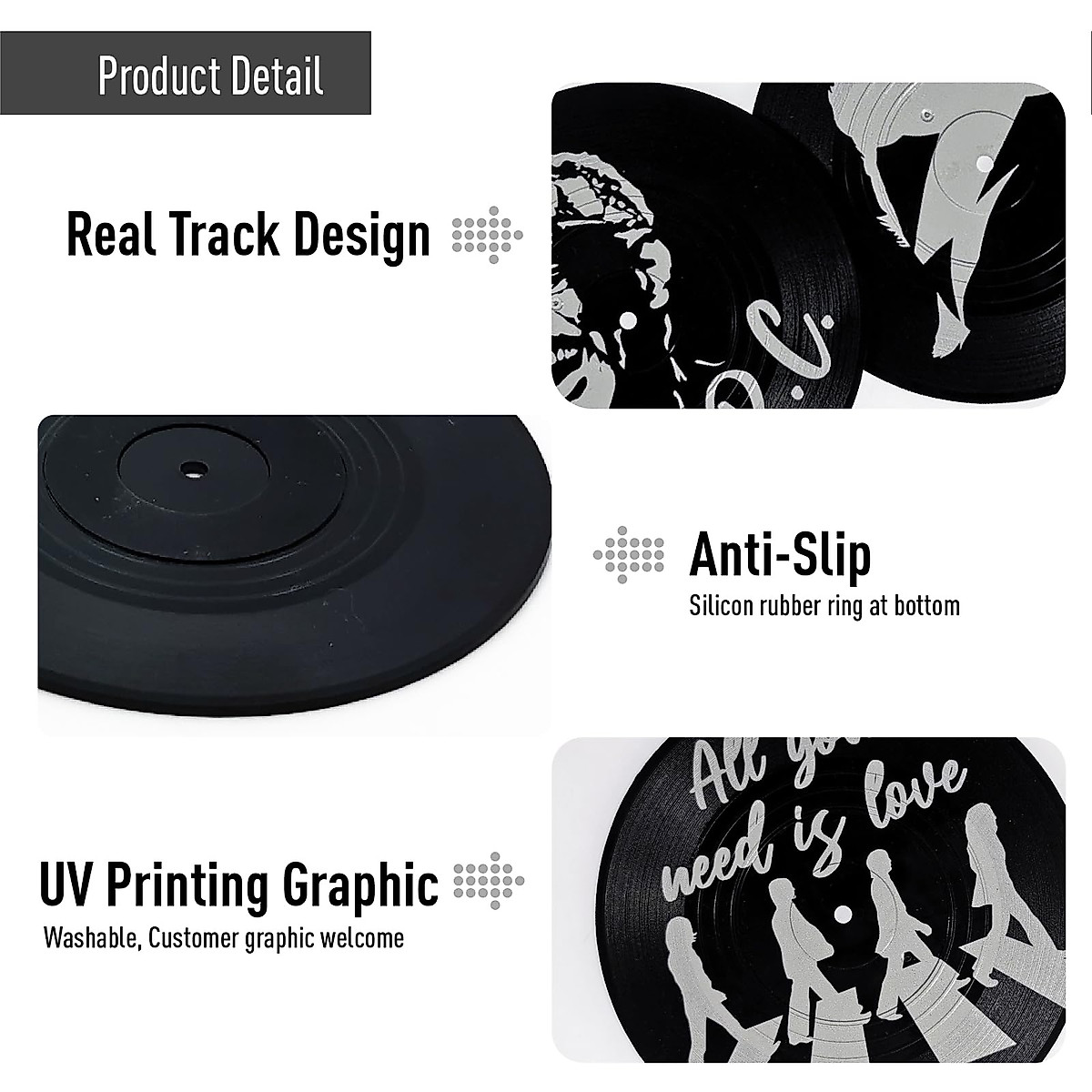 REDIVA Vinyl Record Coasters for Drinks with Record Player Holder, 6 Pcs Retro and Legendary Coasters Set, Funny Coasters for Music Lovers, Housewarming Hostess Gifts, Birthday Gift Ideas