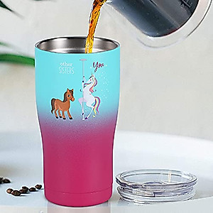 Shamone Tumbler 20oz Insulated Stainless Steel w/Lid SS Straw, Cleaning Brush, Sister Gifts for Unicorn Lovers, Sister Gifts from Sister, Sister Gifts, Sister Birthday Gifts from Sister (Purple Teal)