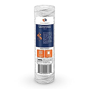 Aquaboon 1 Micron 10" x 2.5" String Wound Sediment Water Filter Cartridge | Universal Replacement for Any 10 inch RO Unit | Compatible with WFPFC4002, CW-F, PFC4002, SWC-25-1001, SWF-25-1001, 6-Pack