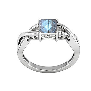 Shine Jewel Princess Cut Labradorite Gemstone 925 Sterling Silver Twisted Infinity Wedding Ring (5.5)