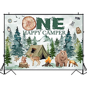 Avezano One Happy Camper Backdrop Boys' 1st Birthday Party Decoration Background Forest Adventure One Happy Camper First Birthday Decorations Photoshoot Banner (7x5ft)