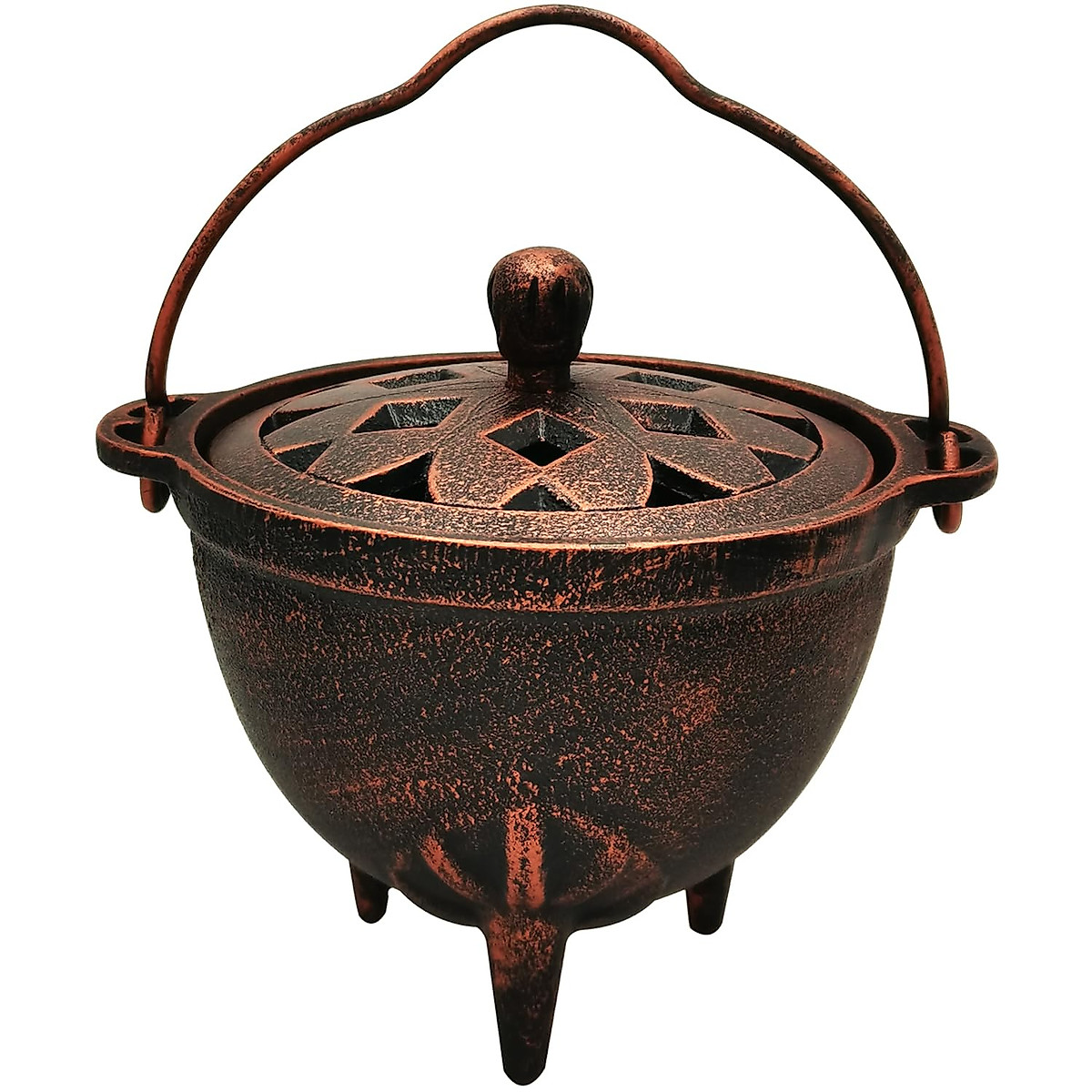 YIMIFLA Incense Burner Holder with Lid and Handle Cast Iron Cauldron 4.9" Frankincense Resin Charcoal Incense Burner Great for Yoga, Spa Aromatherapy, Smudging, Ritual & Blessings (Red Bronze)