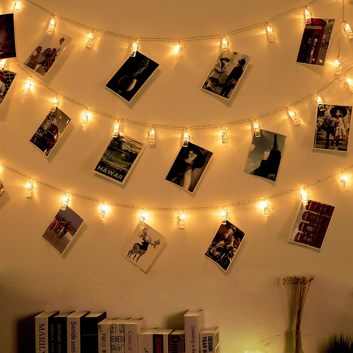 Ohbingo 30 Led Outdoor Christmas Lights Photo Clips String Lights USB Operated Fairy Lights Patio lights for Xmas, Bedroom, Indoor, Party, College Dorm Room, Ideal Gift 12ft Warm White