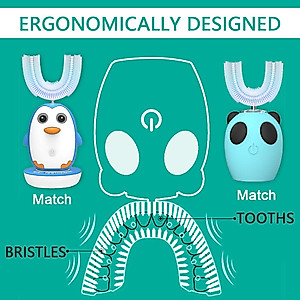 SHNOKER Children's Toothbrush, U-Shaped Toothbrush Brush, Replaceable Toothbrush Head, Suitable for 3-7 Years Old