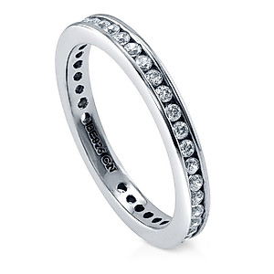 BERRICLE Sterling Silver Wedding Rings Channel Set Cubic Zirconia CZ Eternity Ring for Women, Rhodium Plated Size 8