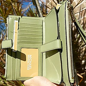 Michael Kors Jet Set Travel Double Zip Phone Wristlet Wallet Light Sage Green