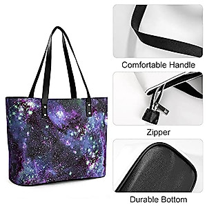 Womens Handbag Cosmic Galaxy Purple Leather Tote Bag Top Handle Satchel Bags For Lady