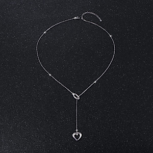 Long Necklace 925 Sterling Silver Adjustable Oval Heart Y Shaped Lariat Necklace for Women Teen Girls Gifts, 20 + 2 inches