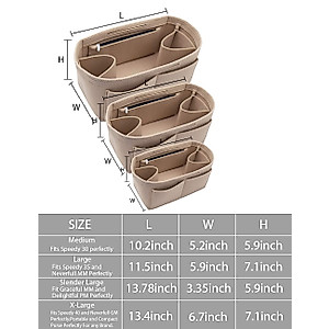 LEXSION Felt Purse Organizer Insert Bag In Bag with Two Removeable Holder 8020 Beige M