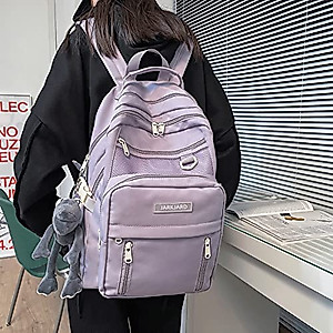 JARKJARD Cute Aesthetic Backpack Kawaii Backpack for School with Cute Pendant Casual Daypack Middle Student Travel College Bookbag for Girls Large Capacity(Purple)