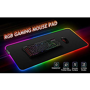 RGB LED Gaming Mouse Pad - Large Pad RGB Gaming Mat with Easy to Clean Waterproof Surface - Anti-Slip Rubber Base Abstract Art Hexagon Honeycomb 11.81"x27.56"