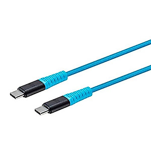 Monoprice Durable USB 2.0 Type-C Charge and Sync Kevlar Reinforced Nylon-Braid Cable - 3 Feet - Blue | 5A/100W, Aluminum Connectors - AtlasFlex Series