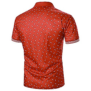 Men's Spring Short Button Print Summer Sleeve Stitching and Casual Men's Blouse Trim Menswear T Shirt (Red, XXL)