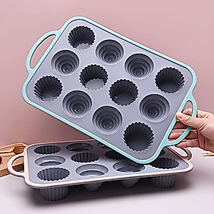IKOJING Muffin Pan Silicone Baking Pan, Muffin Tin, 12-Cavity Cupcake Chocolate Silicone Mold, Non-Stick Baking Cup, BPA Free, Dishwasher Safe, 201 Stainless Steel Inside, No Deformation (Pink)