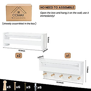 COMAX Small Book Shelf Organizer for Kids, Floating Bookshelf for Toddler Baby Room Bedroom, Set of 3 Wall Bookshelf Nursery Book Shelves Holder, Hanging Book Shelf for Wall Mounted Decor, White
