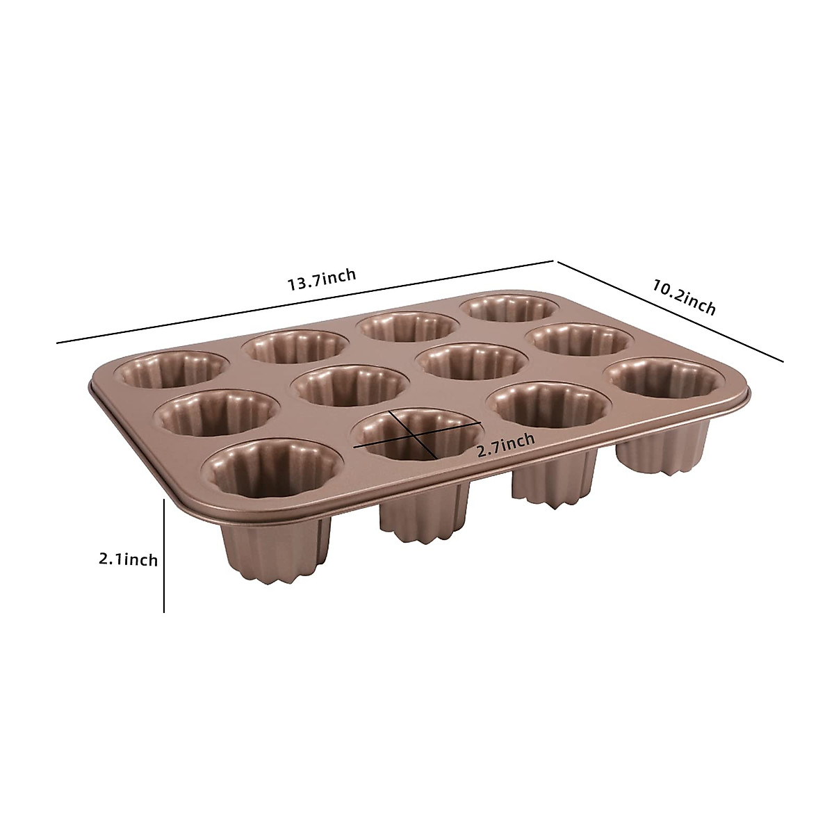 CGGYYZ Carbon Steel 12-Cavity Non-Stick Canele Mold Cake Pan, Gold