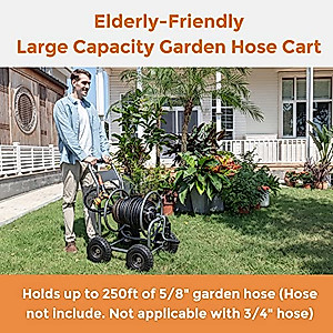 Giraffe Tools Industrial Hose Reel Cart, Heavy Duty Hose Reel with 4 Solid Wheels, Slide Hose Guide System, Holds 250-Feet of 5/8" Hose Capacity for Outside Garden & Yard