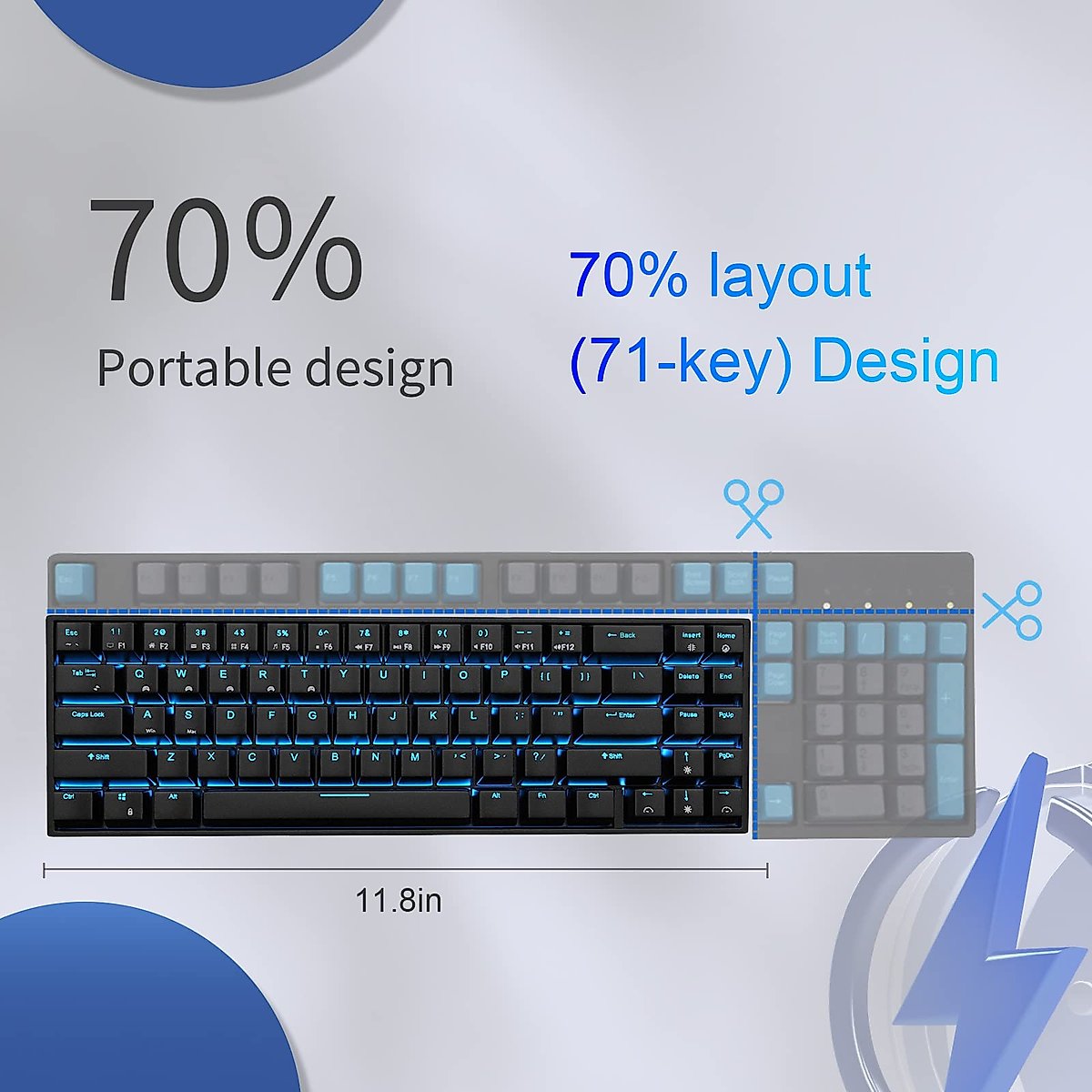RK ROYAL KLUDGE RK71 Wireless Mechanical Keyboard 70% 71 Keys Bluetooth Tenkeyless USB Wired Compact Keyboard Portable Gaming/Office with Stand-Alone Arrow Keys for Windows MacOS(Black-Brown Switch)